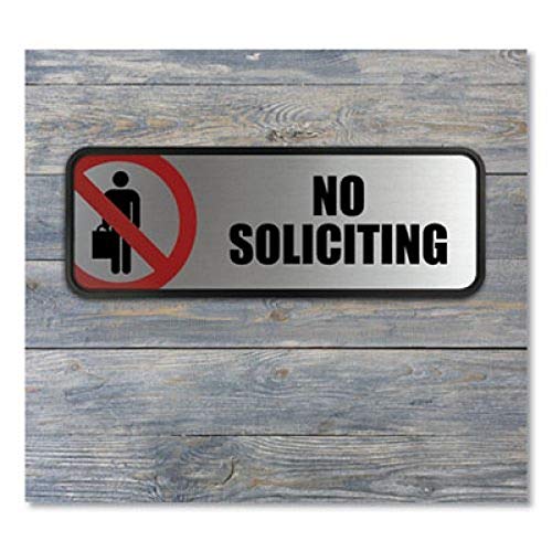 COSCO Business Sign, Brushed Metallic, NO SOLICITING, 9" x 3" (098208)