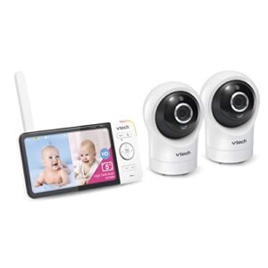 VTech RM5764-2HD 1080p Smart WiFi Remote Access 2 Camera BabyMonitor, 360° Pan & Tilt, 5" 720p HD Display, Night Vision, Soothing Sounds, 2-Way Talk, Temperature & Motion Detection, iOS & Android