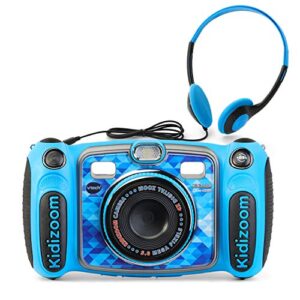 vtech kidizoom duo 5.0 deluxe digital selfie camera with mp3 player and headphones, blue