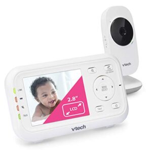 vtech video baby monitor with 1000ft long range, auto night vision, 2.8” screen, 2-way audio talk, temperature sensor, power saving mode, lullabies and wall-mountable camera with bracket, white