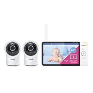 vtech rm7764-2hd 1080p smart wifi remote access 2camera babymonitor, 360° pan&tilt, 10x zoom, 7” 720p hd display, hd nightvision, soothing sounds, 2-way talk, temperature&motion detection, ios&android