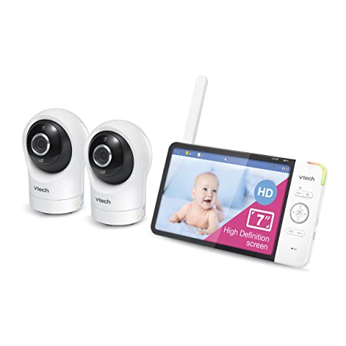 VTech RM7764-2HD 1080p Smart WiFi Remote Access 2Camera BabyMonitor, 360° Pan&Tilt, 10X Zoom, 7” 720p HD Display, HD NightVision, Soothing Sounds, 2-Way Talk, Temperature&Motion Detection, iOS&Android