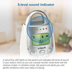 VTech DM221-2 Audio Baby Monitor with up to 1,000 ft of Range, Vibrating Sound-Alert, Talk Back Intercom, Night Light Loop & Two Parent Units, White