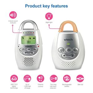 VTech DM221-2 Audio Baby Monitor with up to 1,000 ft of Range, Vibrating Sound-Alert, Talk Back Intercom, Night Light Loop & Two Parent Units, White