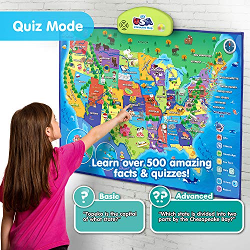 BEST LEARNING i-Poster My USA Interactive Map - Educational Smart Talking US Poster Toy for Kids Boy or Girl Ages 5 to 12 Years | United States Geography Electronic Game Children 5, 6, 7 Gift Present