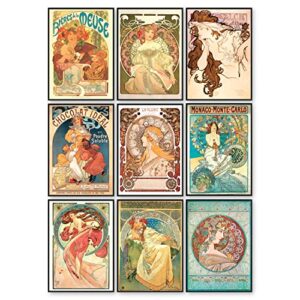 97 decor alphonse mucha art print – art nouveau decor, alfons mucha poster, art deco wall art, vintage french nouveau advertisement painting, fine art posters for bedroom decorations (7×10 unframed)