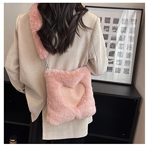 Cute Fluffy Fuzzy Bag Furry Kawaii Purse Faux Fur Shoulder Handbag Lolita Crossbody Bags Women Girl Plush Winter Tote (pink)