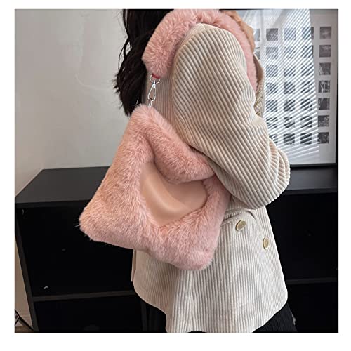 Cute Fluffy Fuzzy Bag Furry Kawaii Purse Faux Fur Shoulder Handbag Lolita Crossbody Bags Women Girl Plush Winter Tote (pink)