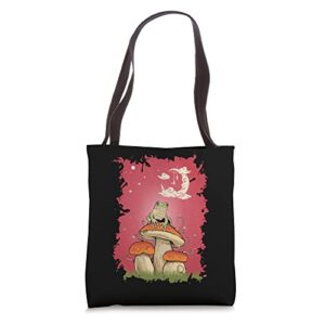 cottagecore aesthetic frog over a mushrooms & mystic moon tote bag