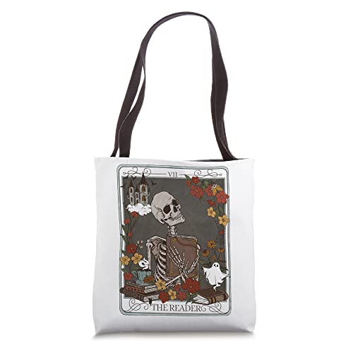 The Reader Tarot Card Skeleton Librarian Witchy Mystical Tote Bag