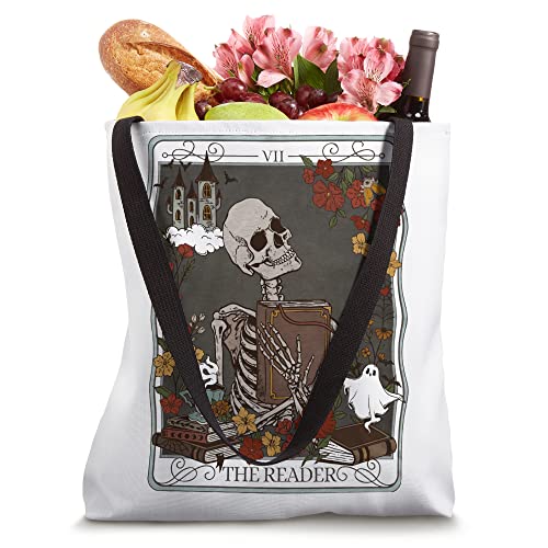 The Reader Tarot Card Skeleton Librarian Witchy Mystical Tote Bag