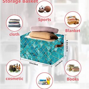 Storage Cubes Organizer with Handles, Blue Geometry Lattice Marble Storage Bins Fabric Collapsible Storage Baskets for Shelf Closet Nursery Cloth Organizers Box 2pcs-15x11x9.5in