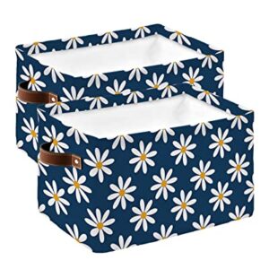 Storage Cubes Organizer with Handles, White Daisy Flowers Storage Bins Fabric Collapsible Storage Baskets for Shelf Closet Nursery Cloth Organizers Box Blue Backdrop 2pcs-15x11x9.5in