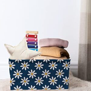 Storage Cubes Organizer with Handles, White Daisy Flowers Storage Bins Fabric Collapsible Storage Baskets for Shelf Closet Nursery Cloth Organizers Box Blue Backdrop 2pcs-15x11x9.5in