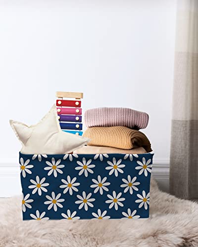 Storage Cubes Organizer with Handles, White Daisy Flowers Storage Bins Fabric Collapsible Storage Baskets for Shelf Closet Nursery Cloth Organizers Box Blue Backdrop 2pcs-15x11x9.5in