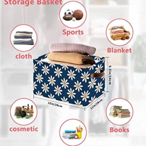 Storage Cubes Organizer with Handles, White Daisy Flowers Storage Bins Fabric Collapsible Storage Baskets for Shelf Closet Nursery Cloth Organizers Box Blue Backdrop 2pcs-15x11x9.5in