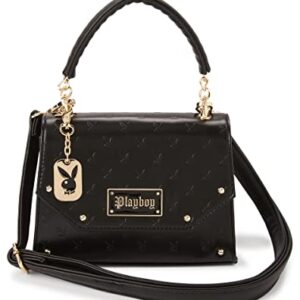 Black Embossed Playboy Bunny Shoulder Bag | Officially licensed | Exclusively at Spencer's | Adjustable straps | Snap closure | Spot clean | Imported