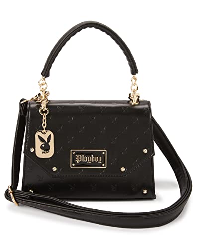 Black Embossed Playboy Bunny Shoulder Bag | Officially licensed | Exclusively at Spencer's | Adjustable straps | Snap closure | Spot clean | Imported