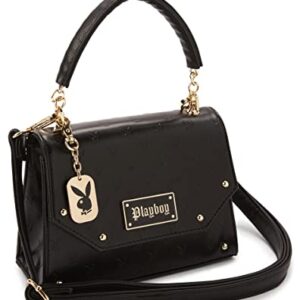 Black Embossed Playboy Bunny Shoulder Bag | Officially licensed | Exclusively at Spencer's | Adjustable straps | Snap closure | Spot clean | Imported