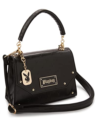 Black Embossed Playboy Bunny Shoulder Bag | Officially licensed | Exclusively at Spencer's | Adjustable straps | Snap closure | Spot clean | Imported