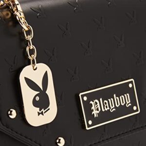 Black Embossed Playboy Bunny Shoulder Bag | Officially licensed | Exclusively at Spencer's | Adjustable straps | Snap closure | Spot clean | Imported