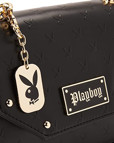 Black Embossed Playboy Bunny Shoulder Bag | Officially licensed | Exclusively at Spencer's | Adjustable straps | Snap closure | Spot clean | Imported