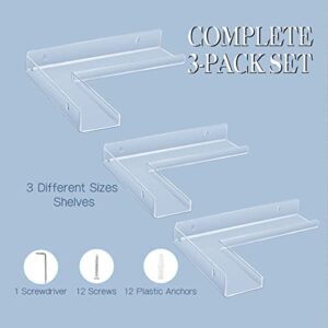 Tgzwme Clear Acrylic Floating Corner Shelves Wall Mounted 5MM Thick Bookshelf Invisible Collection Display Storage Floating Wall Ledge Shelf for Room, Kitchen, Office (3 Pack)