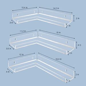 Tgzwme Clear Acrylic Floating Corner Shelves Wall Mounted 5MM Thick Bookshelf Invisible Collection Display Storage Floating Wall Ledge Shelf for Room, Kitchen, Office (3 Pack)