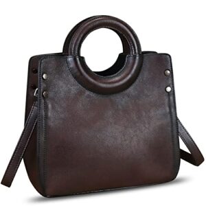 genuine leather satchel for women leather handbag top handle bags handmade purse vintage tote bag crossbody handbags hobo bag (coffee)