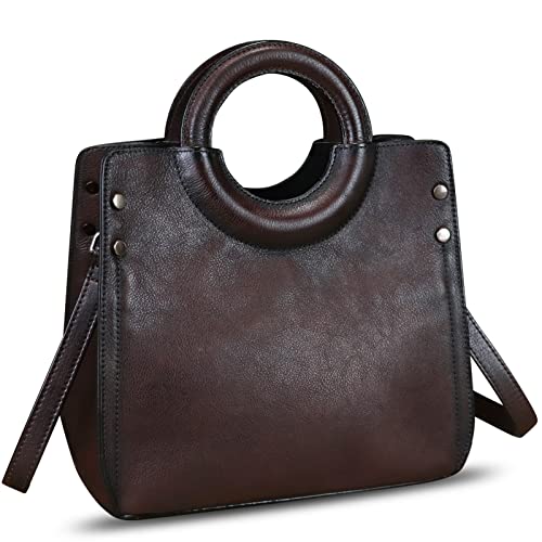 Genuine Leather Satchel for Women Leather Handbag Top Handle Bags Handmade Purse Vintage Tote Bag Crossbody Handbags Hobo Bag (Coffee)