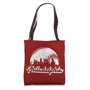 vintage skyline retro philadelphia philly baseball tote bag