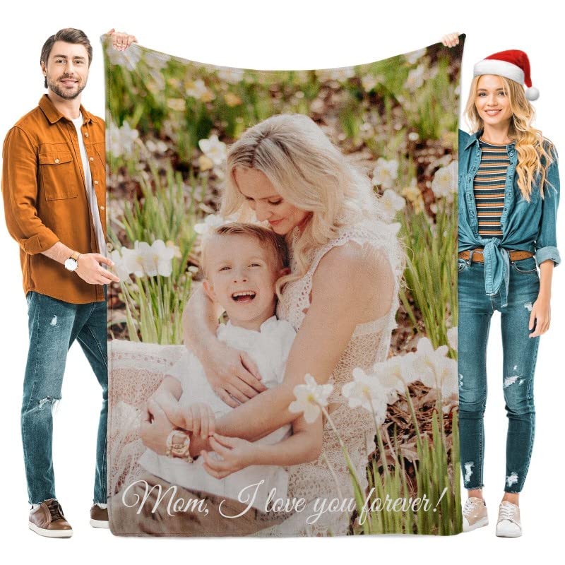 New Mom Gifts for Women/Mom/Baby Custom Blankets with Photos and Text Multiple Colors and Sizes Soft Flannel Personalized Blankets Customized Blankets with Photos Christmas Blanket Gifts