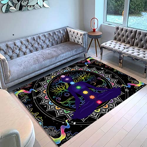 Area Rugs Chakra Meditation Spiritual Yoga 3D Digital Print Carpet Living Room Bedroom Sofa Mat Door Mat Home Decoration 5.25 x 7.5 ft/63 x 90 in