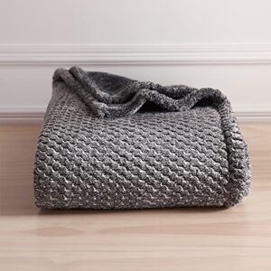 Berkshire Blanket EcoThread Honeycomb VelvetLoft Throw | Dry Dye Dobby Plush Throw | Molten Coal | 50" x 70"