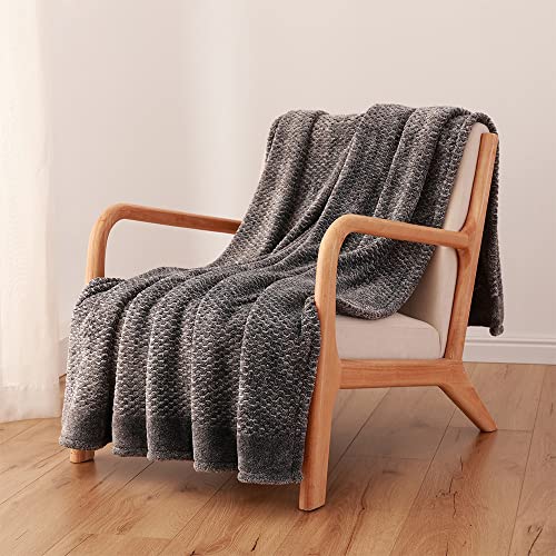 Berkshire Blanket EcoThread Honeycomb VelvetLoft Throw | Dry Dye Dobby Plush Throw | Molten Coal | 50" x 70"