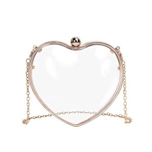 jambhala women clear acrylic clutch bag mini heart handbag evening pouch with detechable chain (gold)