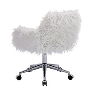 GOOLON Fuzzy Desk Chair Fluffy Office Chair Faux Fur Desk Chair Modern Swivel Chair with Armrest Vanity Chair Soft Comfortable for Woman Girl Living Dressing Room White