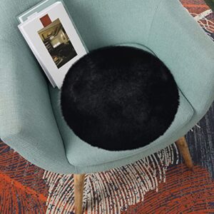 WLLHYF Faux Fur Rug，12 Inches Small Round Fur Rug Faux Fur Fluffy Area Rug Soft Round Chair Cover Seat Pad Cushion Carpet Mat for Bedroom Living Room Decor Photography Background of Jewelry (Black)