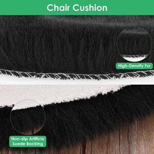 WLLHYF Faux Fur Rug，12 Inches Small Round Fur Rug Faux Fur Fluffy Area Rug Soft Round Chair Cover Seat Pad Cushion Carpet Mat for Bedroom Living Room Decor Photography Background of Jewelry (Black)