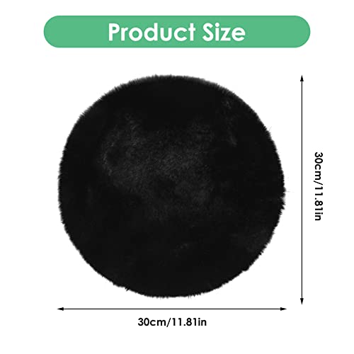 WLLHYF Faux Fur Rug，12 Inches Small Round Fur Rug Faux Fur Fluffy Area Rug Soft Round Chair Cover Seat Pad Cushion Carpet Mat for Bedroom Living Room Decor Photography Background of Jewelry (Black)