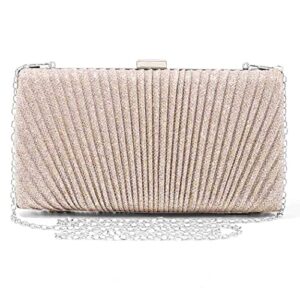 yokawe women’s evening bag gold glitter pleated clutch purse bridal wedding party prom handbag (champagne)