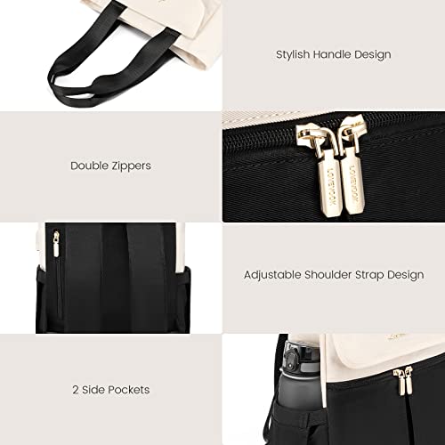 LOVEVOOK Backpack Purse for Women, Convertible Mini Backpack Tote for Teen Girls, College Bookpack Daypack for Work, Daily, Travel, 2pcs set, Black-White