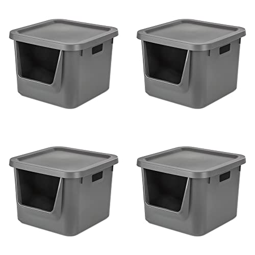 SEDLAV Square Stacking Bin Plastic, Gray Flannel, Set of 4