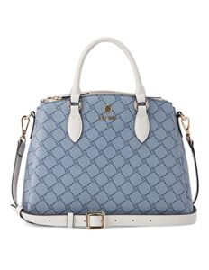 nine west zenith small triple compartment satchel crossbody, chambray logo/milk