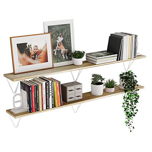 Wallniture Colmar 48"x6" Floating Shelves for Wall Storage, Wall Bookshelf Living Room Decor, Kitchen Shelves, Wall Shelves for Bedroom, Floating Shelf for Dining Room & Office Burnt Set of 2