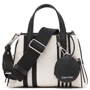 calvin klein millie 2 in 1 triple compartment mini satchel crossbody, cherub white/black