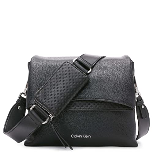 Calvin Klein Chrome Organizational 2 in 1 Flap Crossbody, Black/Silver