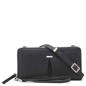 calvin klein nickel organizational wallet on a string crossbody, black/silver