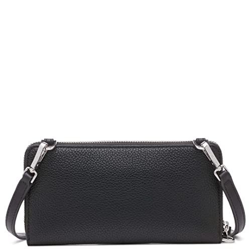 Calvin Klein Nickel Organizational Wallet On a String Crossbody, Black/Silver