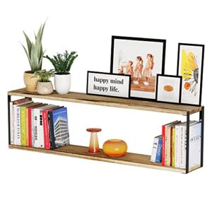 wallniture roca 36″x6″ bookshelf for living room decor, 2 tier floating shelves for office supplies, entryway, bathroom organizer shelf for bathroom accessories, burnt finish